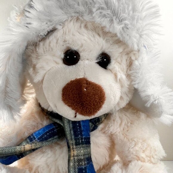 Hugfun | Toys | Hugfun Hug Fun 8 Beige Cream Stuffed Plush Teddy Bear Blue Plaid Hat Cap Scarf ...